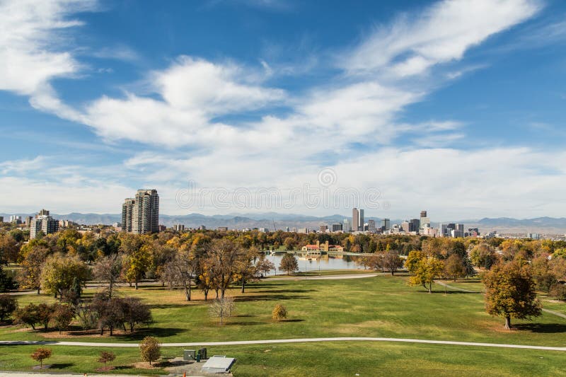 Denver Park and Skyline stock photo. Image of rocky, lake - 98286388
