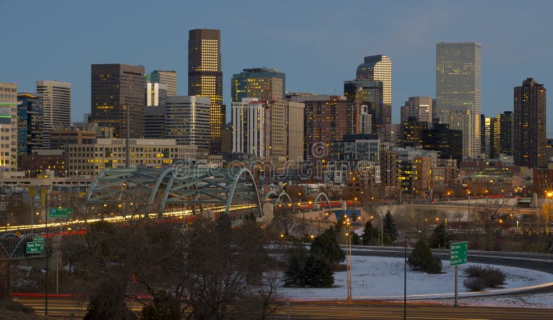 Denver Skyline at Sunset stock photo. Image of high, city - 34990124