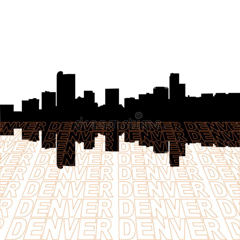 Denver skyline with text stock vector. Illustration of reflection ...