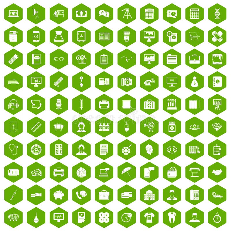 100 Department Icons Hexagon Green Stock Vector - Illustration of case ...