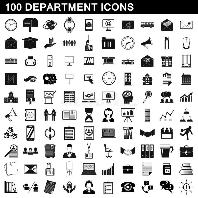 100 Department Icons Set, Simple Style Stock Vector - Illustration of ...