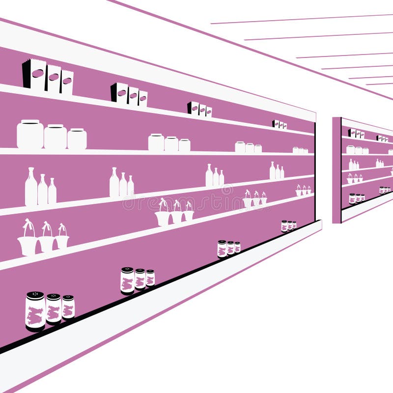 Supermarket Interior in Hand Drawn Style. Grocery Store, Vegetable ...