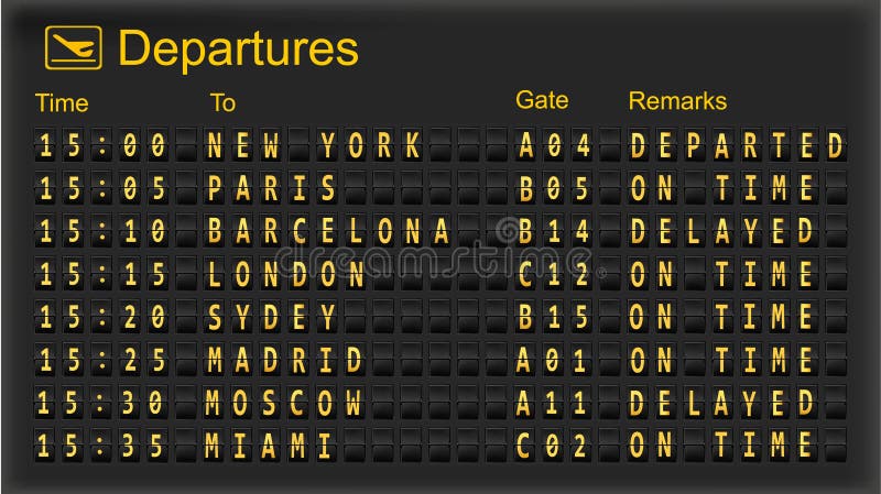 Departure Board - Destination Airports. Stock Illustration ...