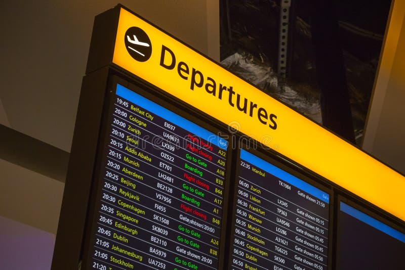 Departure Board Displaying Flight Information in London Heathrow ...