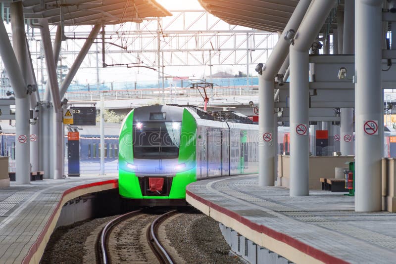 Departure of the Train from the Railway Station Platform at the Turn ...
