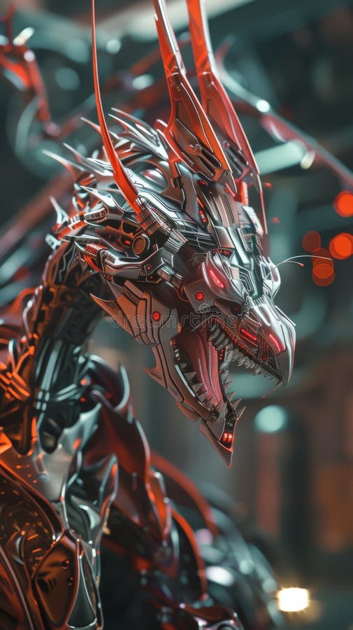 Depict a Dragon Enhanced with Intricate Futuristic Elements a Vision of ...