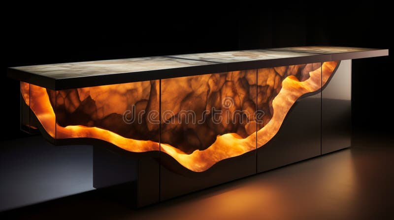 Depict a Reception Desk with a Stunning, Backlit Onyx Panel, Creating a ...