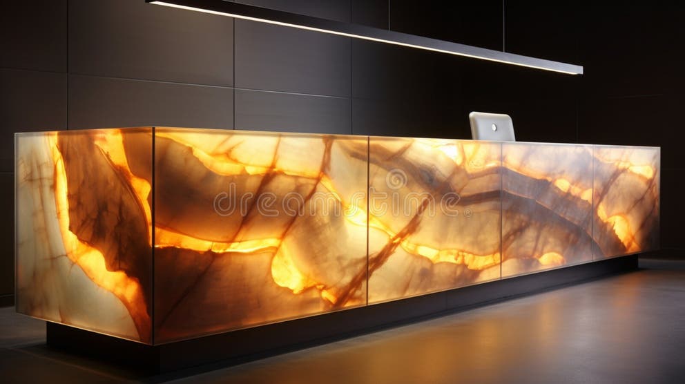 Depict a Reception Desk with a Stunning, Backlit Onyx Panel, Creating a ...