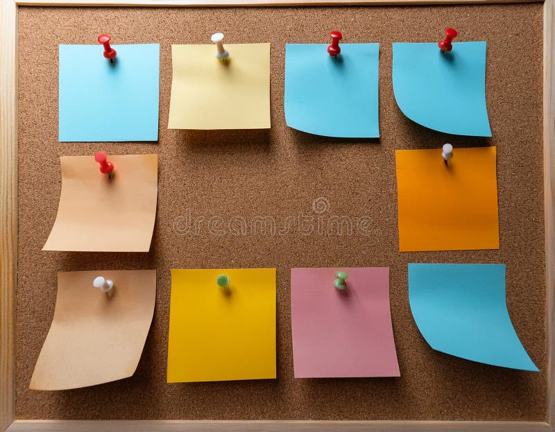 Depict Sticky Notes Arranged in a Clear Workflow Pattern on a Corkboard ...
