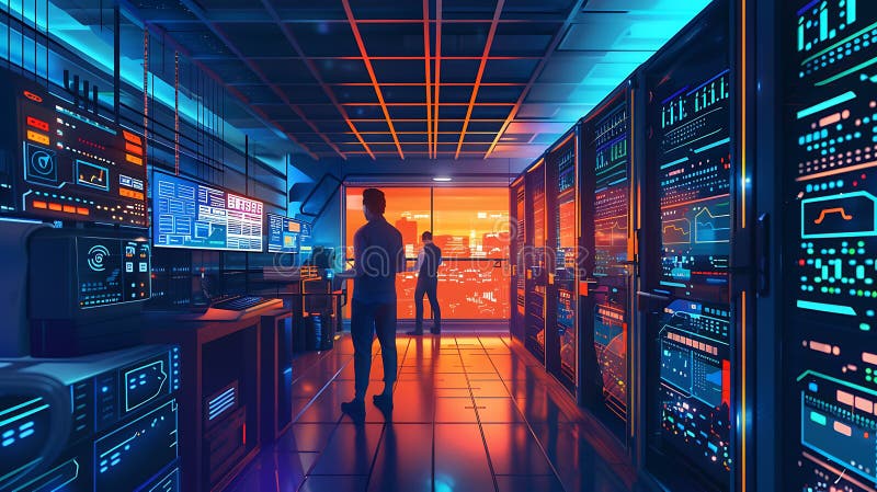 Depict a Tech Team in a Server Room, Planning the Integration of New Software and Hardware To ...