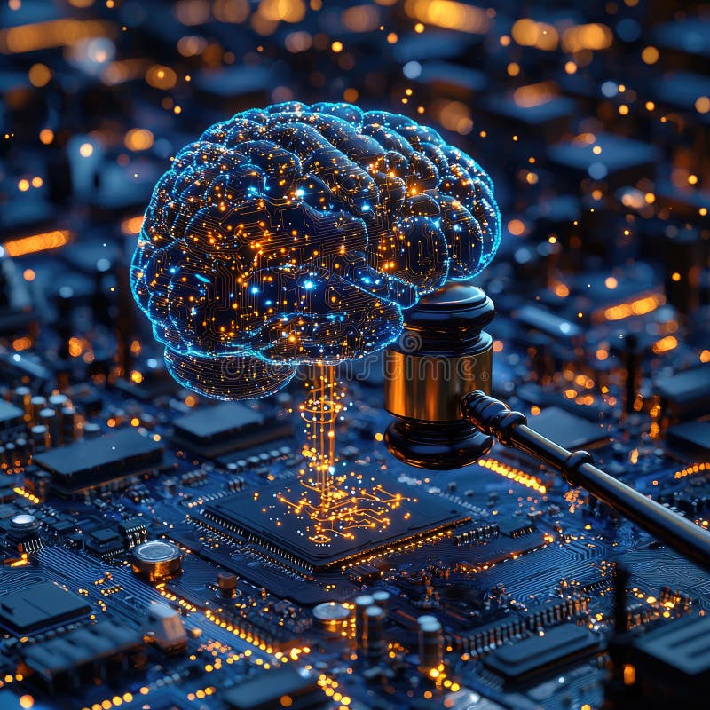AI Legal Judgement Conceptual Neural Network Brain and Justice Gavel on ...