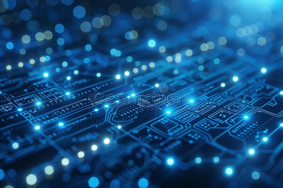 Depicting A Abstract Blue Digital Background With Binary Code And Circuit Patterns Symbolizing