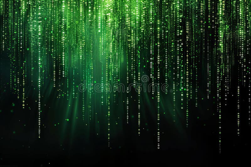 Green Code Matrix Background, on a Computer Screen, Binary Code Falling Down the Centre of a ...