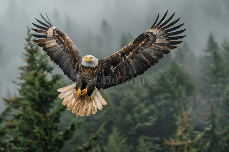 Depicting a Bald Eagle in Flight Over the Forest, High Quality, High ...