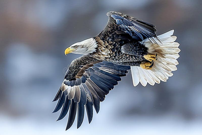 Depicting a Bald Eagle Flying through a Blue Sky, High Quality, High ...