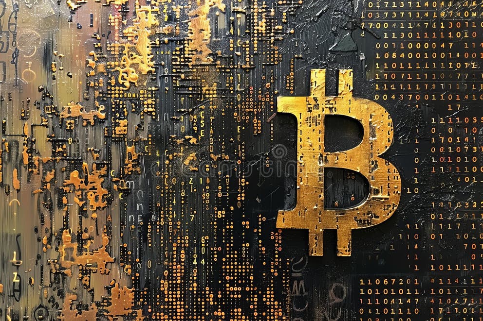 Depicting a Bitcoin Logo on a Black Background with Binary Code. the Bitcoin Symbol is Centered ...