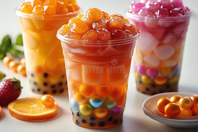 Depicting a Cup of Bubble Tea with Fruit and Orange Pulp at the Bottom ...
