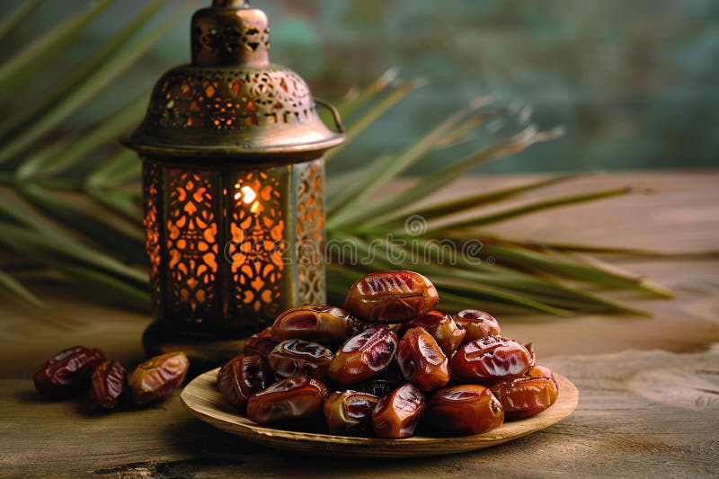 Depicting a Dates from Date Palm Next To a Lantern for Ramadan Stock ...