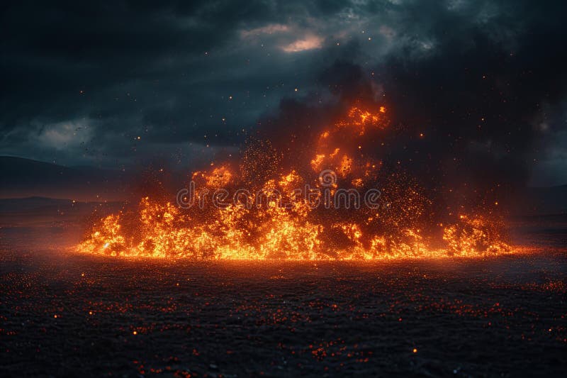 Depicting a Fire and Dust Show Up on a Dark Night, High Quality, High ...