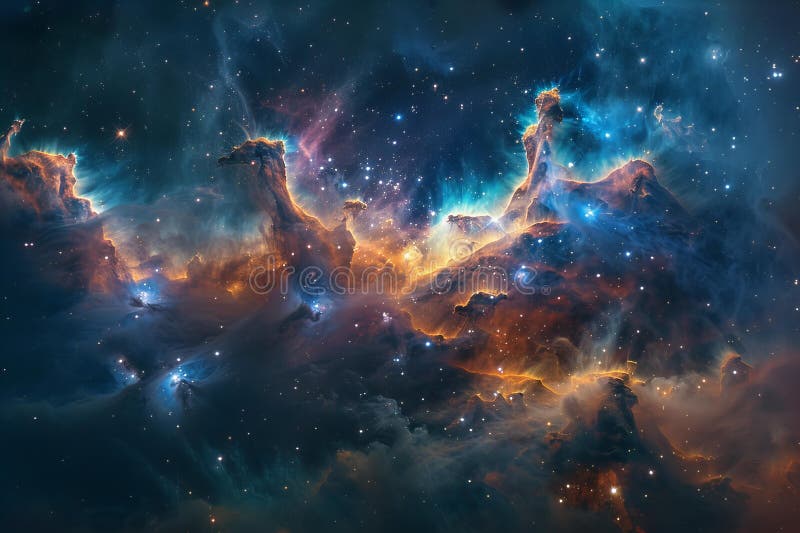 Depicting a the Fire Nebula that Has a Blue and Orange Light Stock ...
