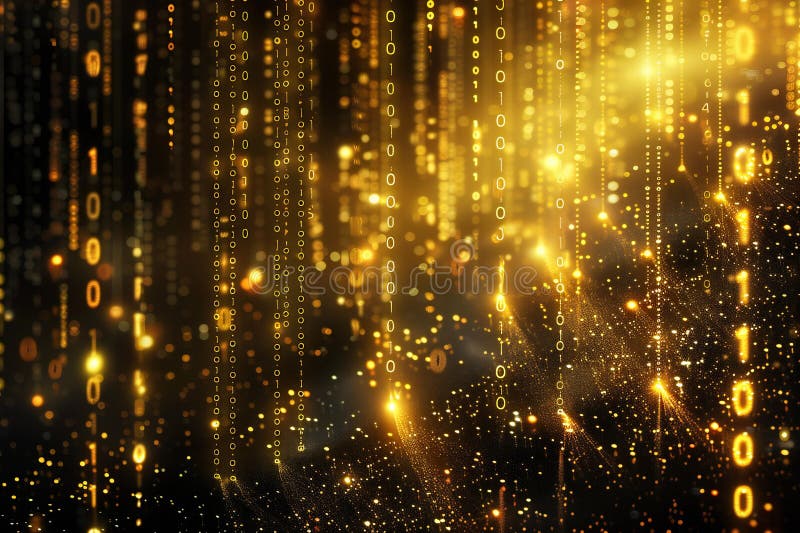 Depicting a Golden Digital Rain of Numbers Falling on a Black ...