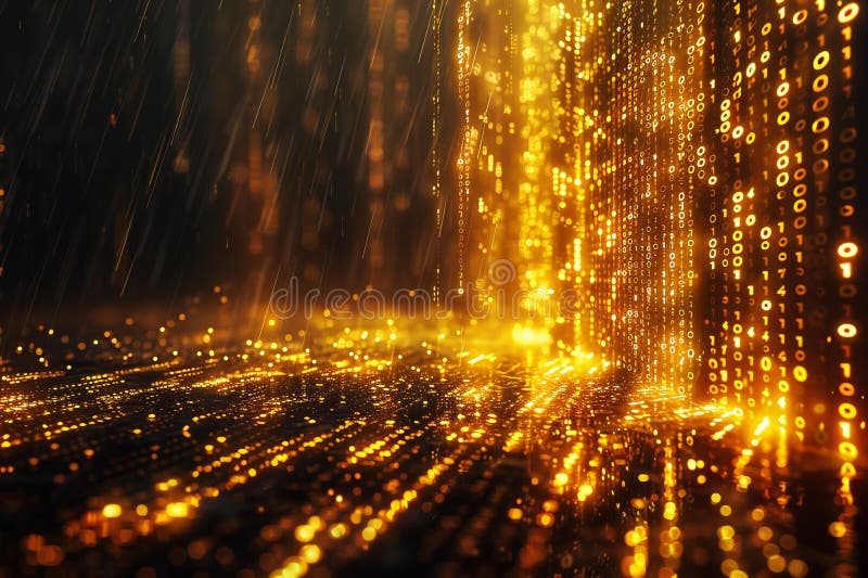 Depicting a Golden Digital Rain of Numbers Falling on a Black ...
