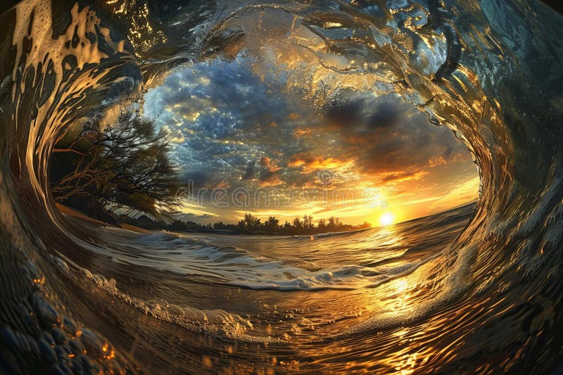 Depicting a Image of a Wave from Inside, Coming Out of the Water at ...