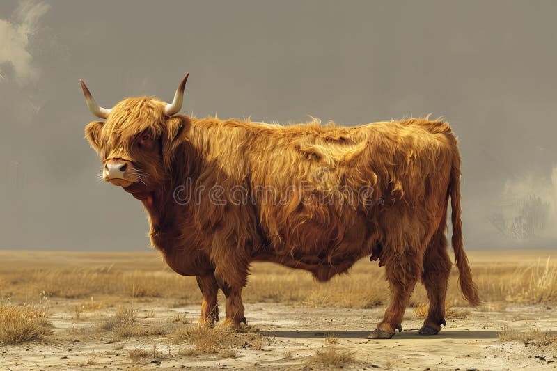 Depicting a Irish Highland Cattle is Standing in an Empty Field Stock ...