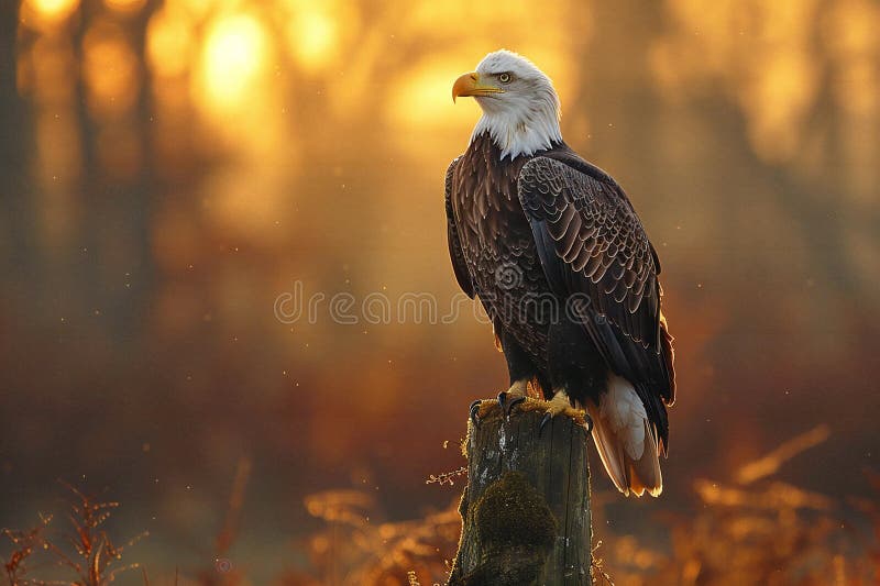 Depicting a Large Bald Eagle is Perched Atop a Post, High Quality, High ...