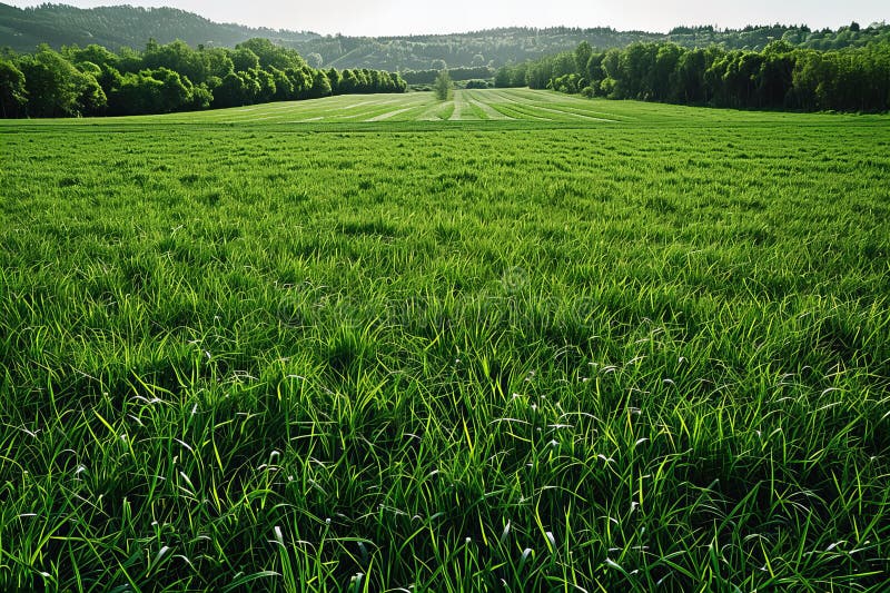 Depicting a Large Field of Green Grass, with the Top Half Showing a ...