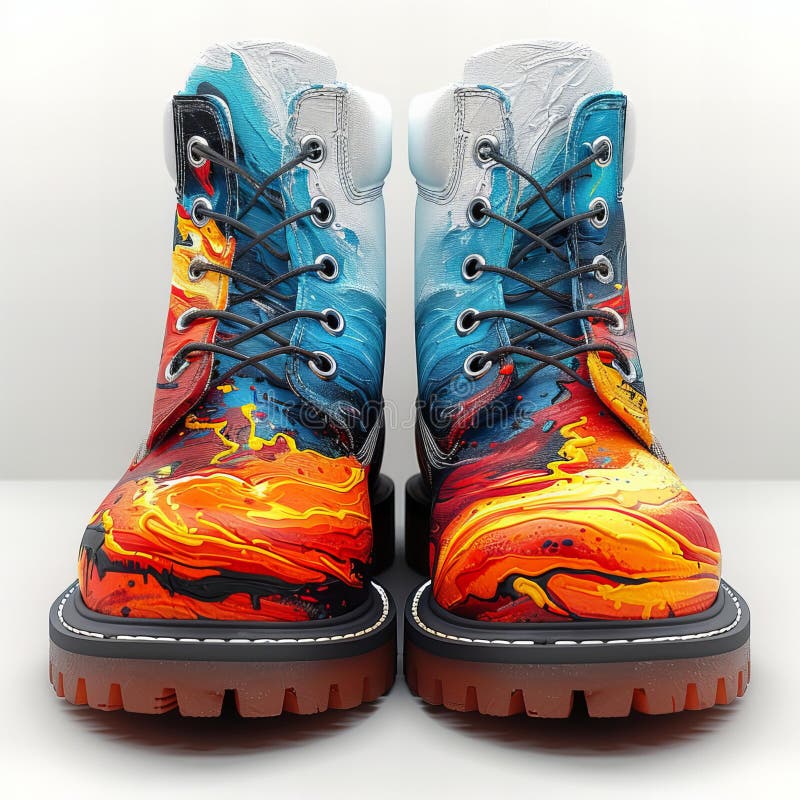 Depicting a Post-impressionism Art Style , Work Boots Design , Isolated ...