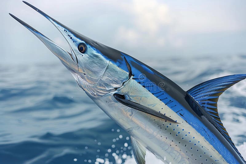Depicting a Realistic Illustration of Blue Marlin in Profile, White ...