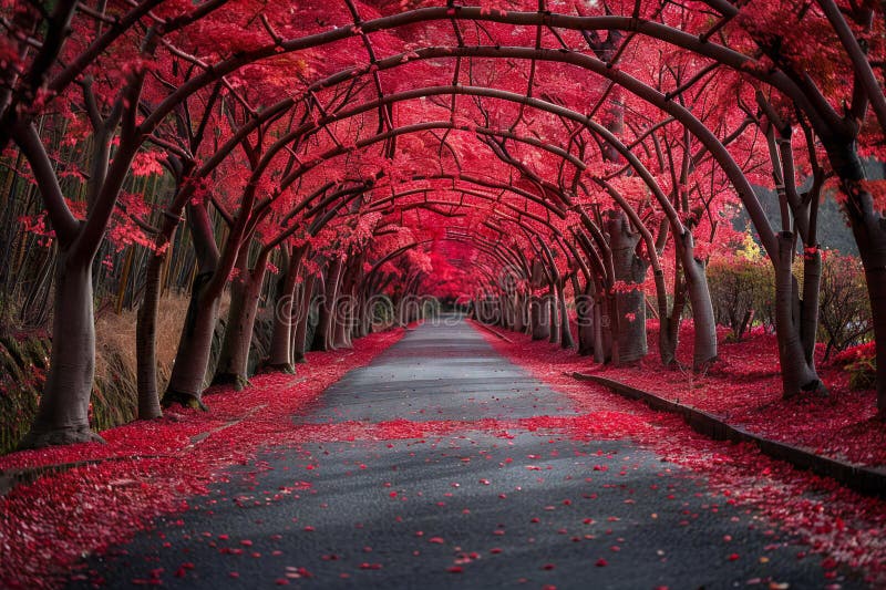 Depicting a Red Maple Trees Lined Both Sides of the Road, with Red ...