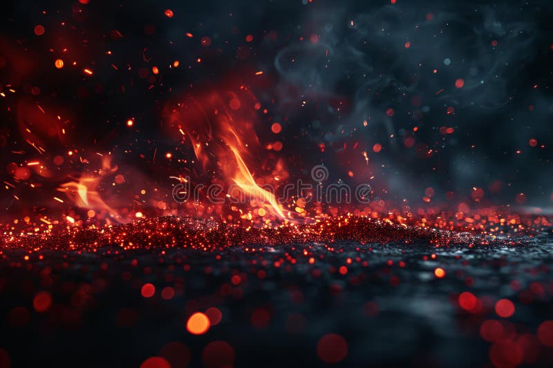 Depicting a Red Sparks Fall on the Black Background, Creating an ...