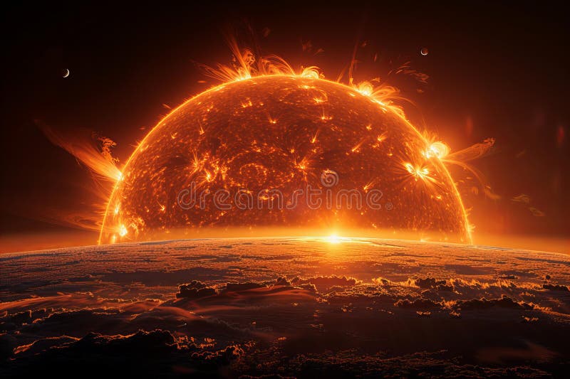 Depicting a Sun and Earth Colliding, Planet Earth on the Left Side of ...