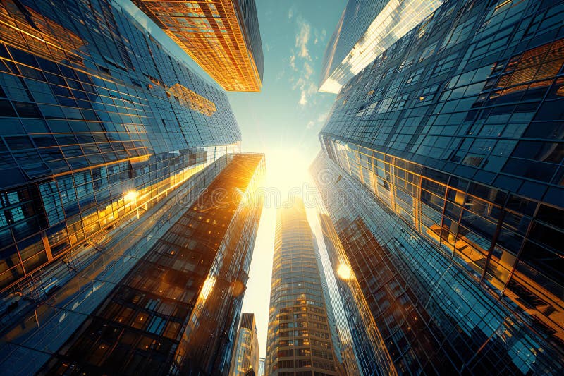 Depicting a the Sun Shining Down on Tall Buildings, High Quality, High ...