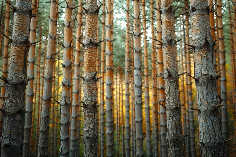 Depicting a Tall Pine Forest with Many Trees, Full of Trunks, Showing ...