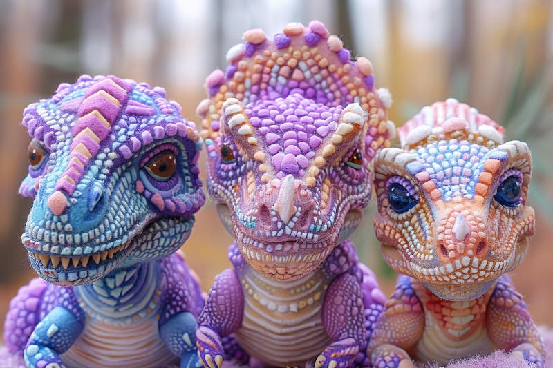 Depicting a Three Plastic Dinosaur Toys Standing Next To One Another ...
