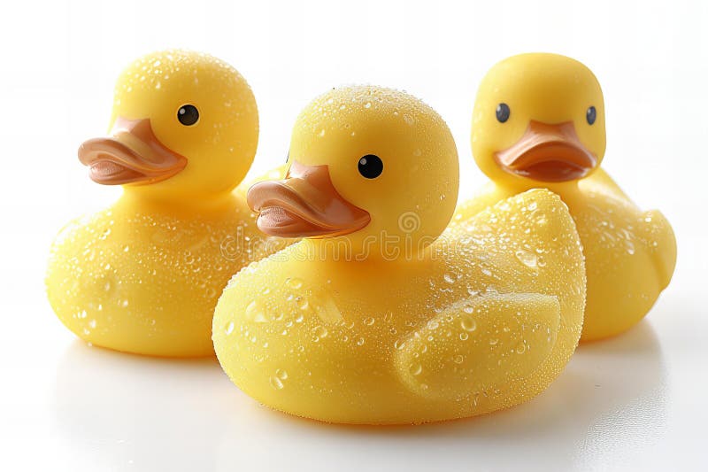 Depicting a Three Yellow Rubber Ducks Isolated on White Background ...