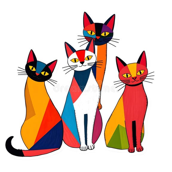 Cats in Cubism Style — Abstract Art Stock Illustration - Illustration ...