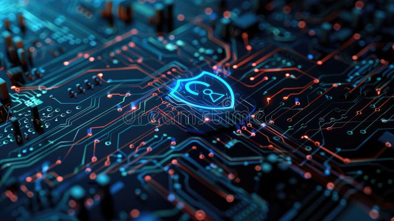 A Depiction of a Cybersecurity Shield and Lock on Computer Circuit ...
