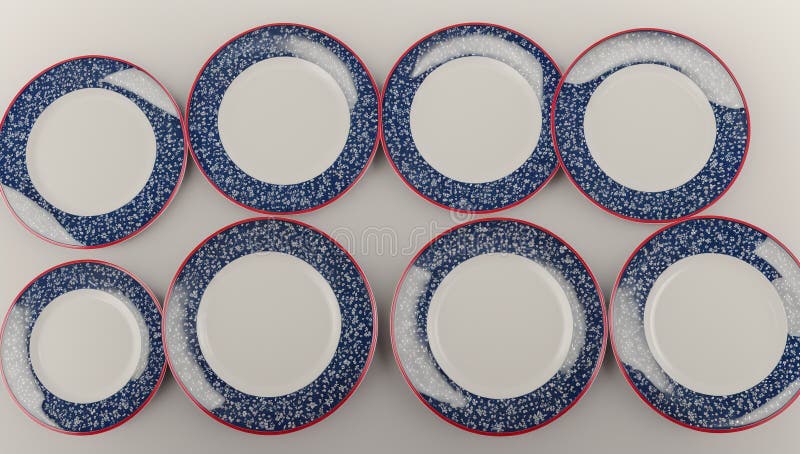 A Depiction of an Evocative Set of Six Plates with a Blue and White ...