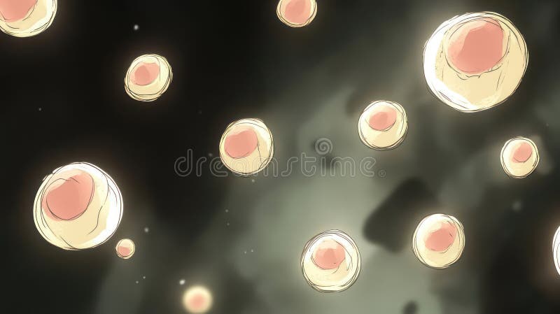 A Depiction of Floating Cells in a Dark, Abstract Background Stock ...