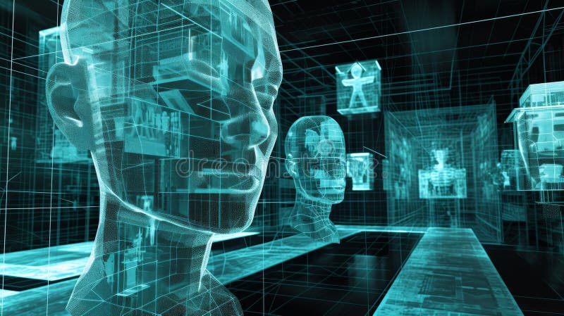 Digital Human Faces in Futuristic Virtual Environment Stock Photo ...