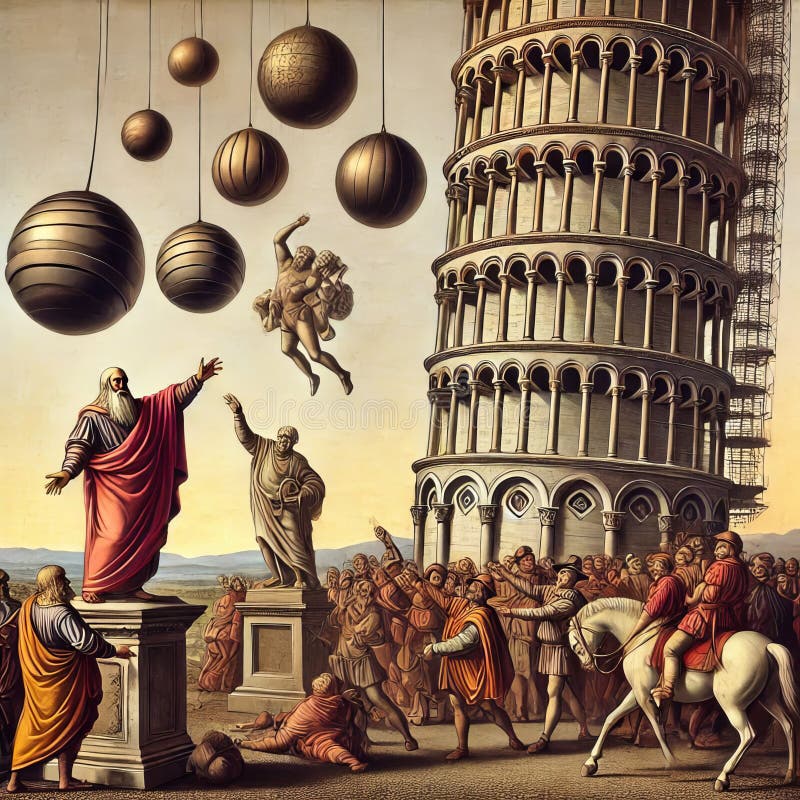 A Depiction of Galileo Dropping Objects from the Leaning Tower O Stock ...
