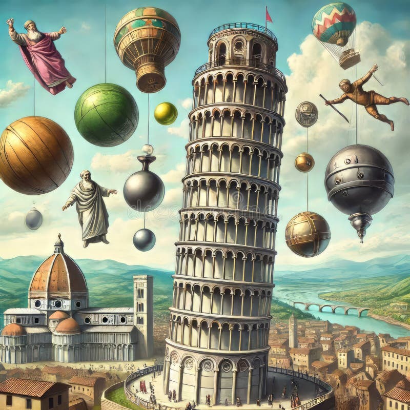 A Depiction of Galileo Dropping Objects from the Leaning Tower O Stock ...