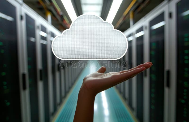 A Depiction of a Hand Holding Cloud and Server Symbols, with Computers ...