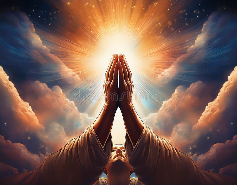 A Depiction of Hands Raised in Prayer Towards a Softly Glowing Light ...