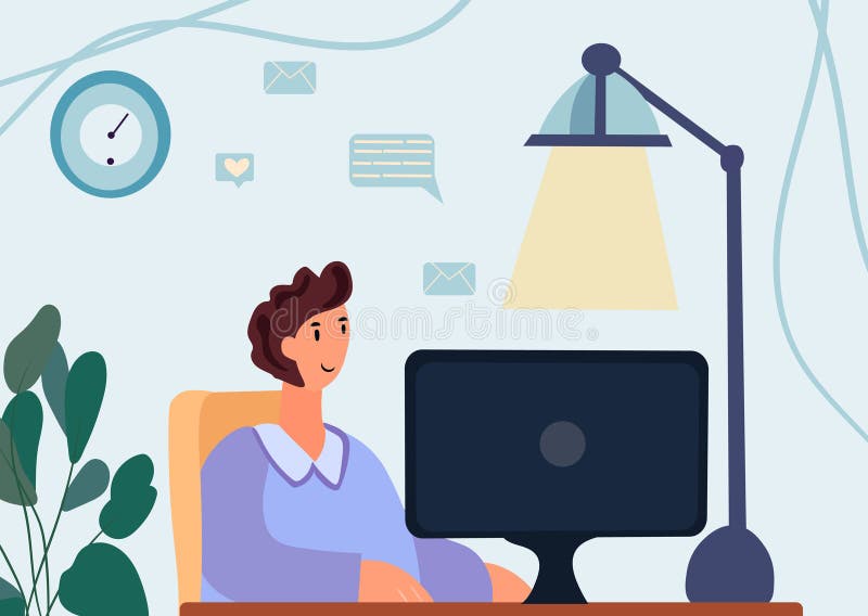 A Depiction of the Home Office Theme, Featuring a Man Working Remotely ...