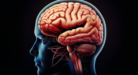 Depiction of a Human Brain on a Plain Black Background. Stock ...